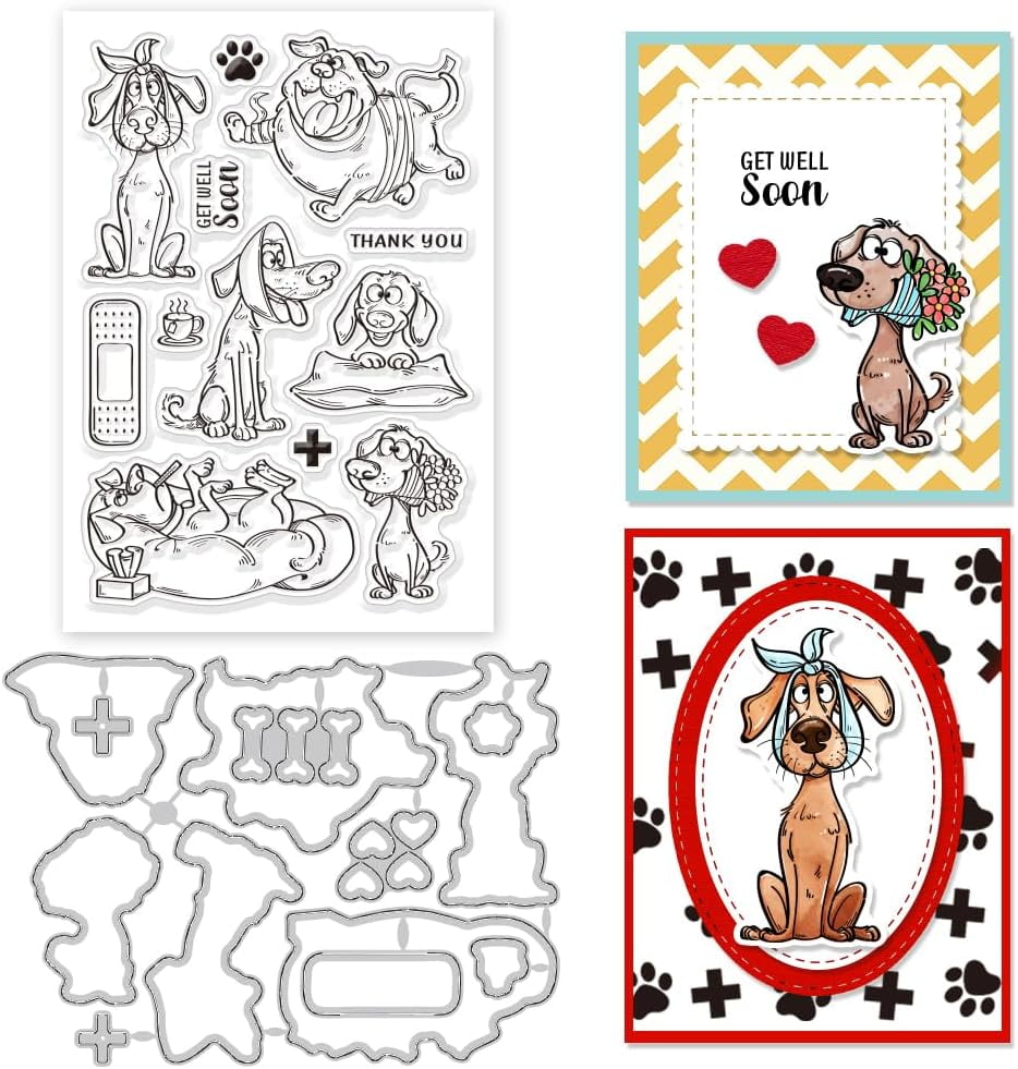1 Sheet Sick Puppy Theme PVC Plastic Stamps with 1Pc Carbon Steel ...
