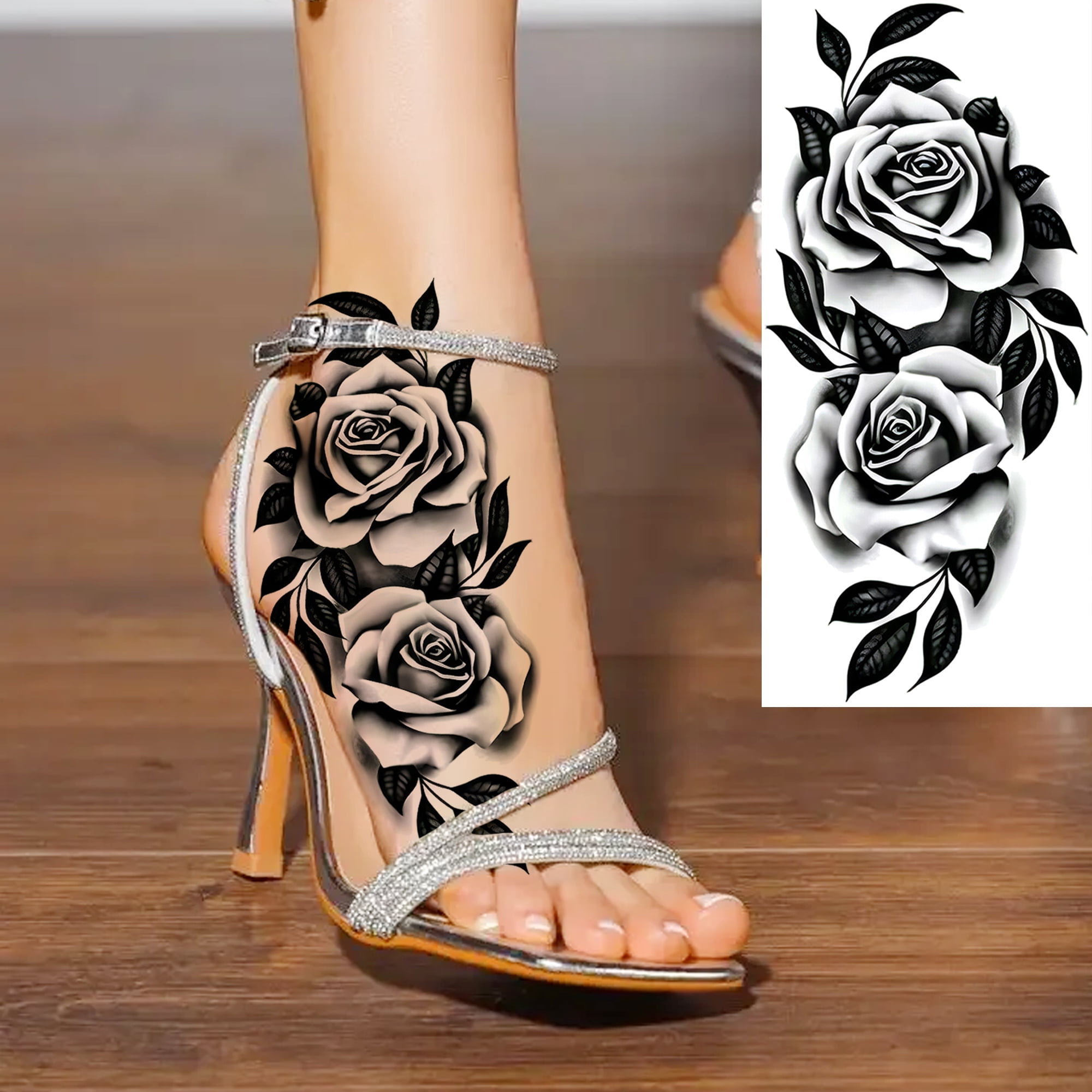 1 Sheet Skull Butterfly Rose Temporary For Women Men Hands Foot Neck ...