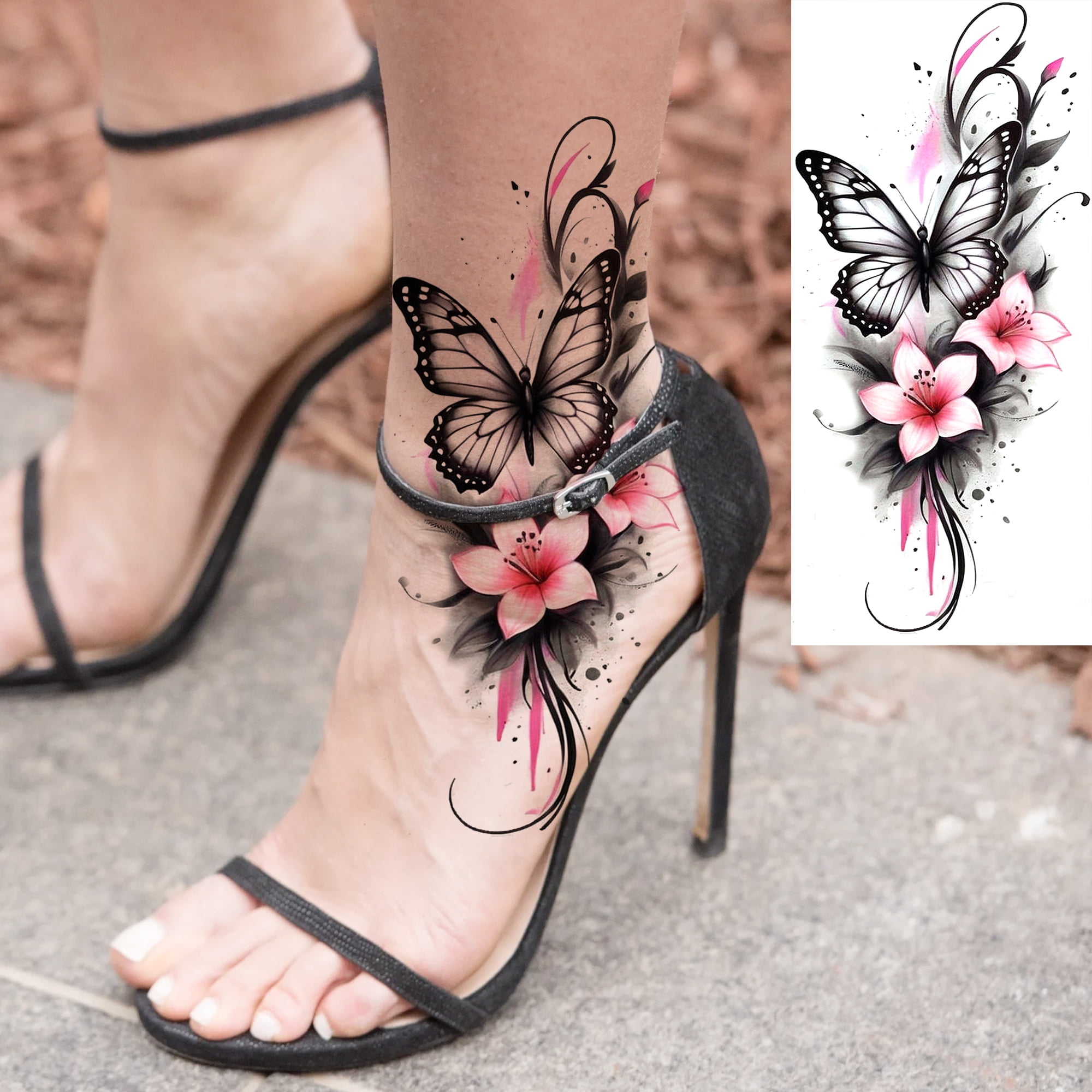 1 Sheet Skull Butterfly Rose Temporary For Women Men Hands Foot Neck ...