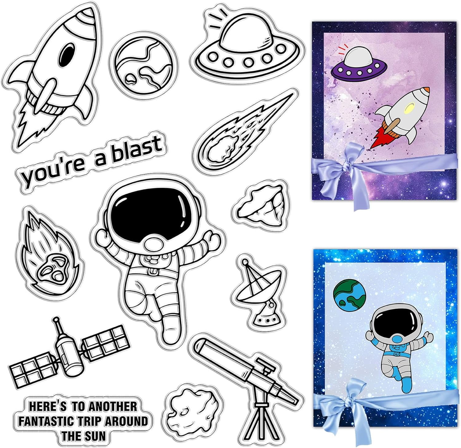 1 Sheet Spaceship Clear Rubber Stamps Astronauts Rocket Space Telescope ...