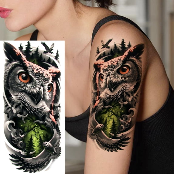 1 Sheet Trendy Realistic Owl Tiger Skull Temporary For Men Women Adults ...