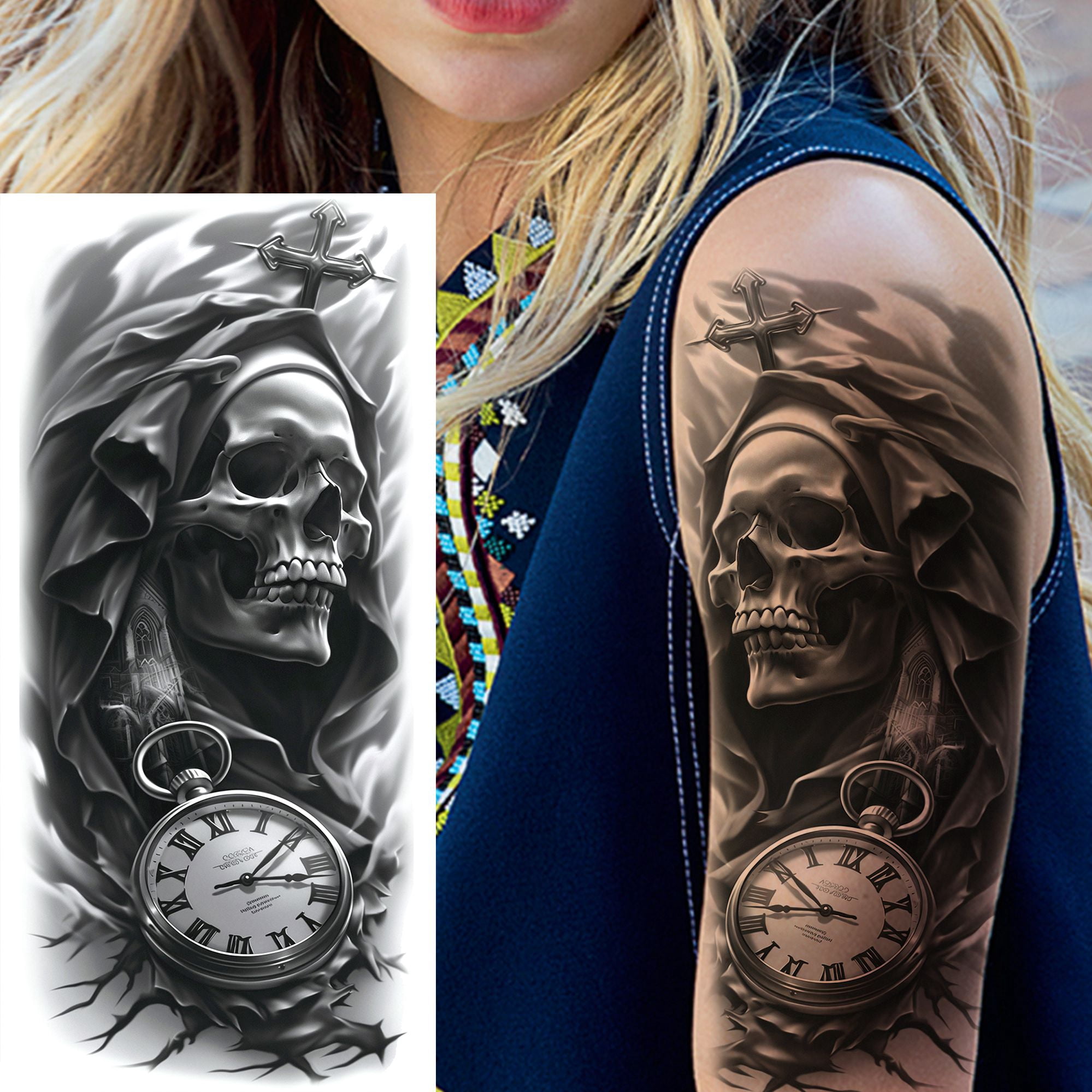 1 Sheet Trendy Realistic Owl Tiger Skull Temporary For Men Women Adults ...