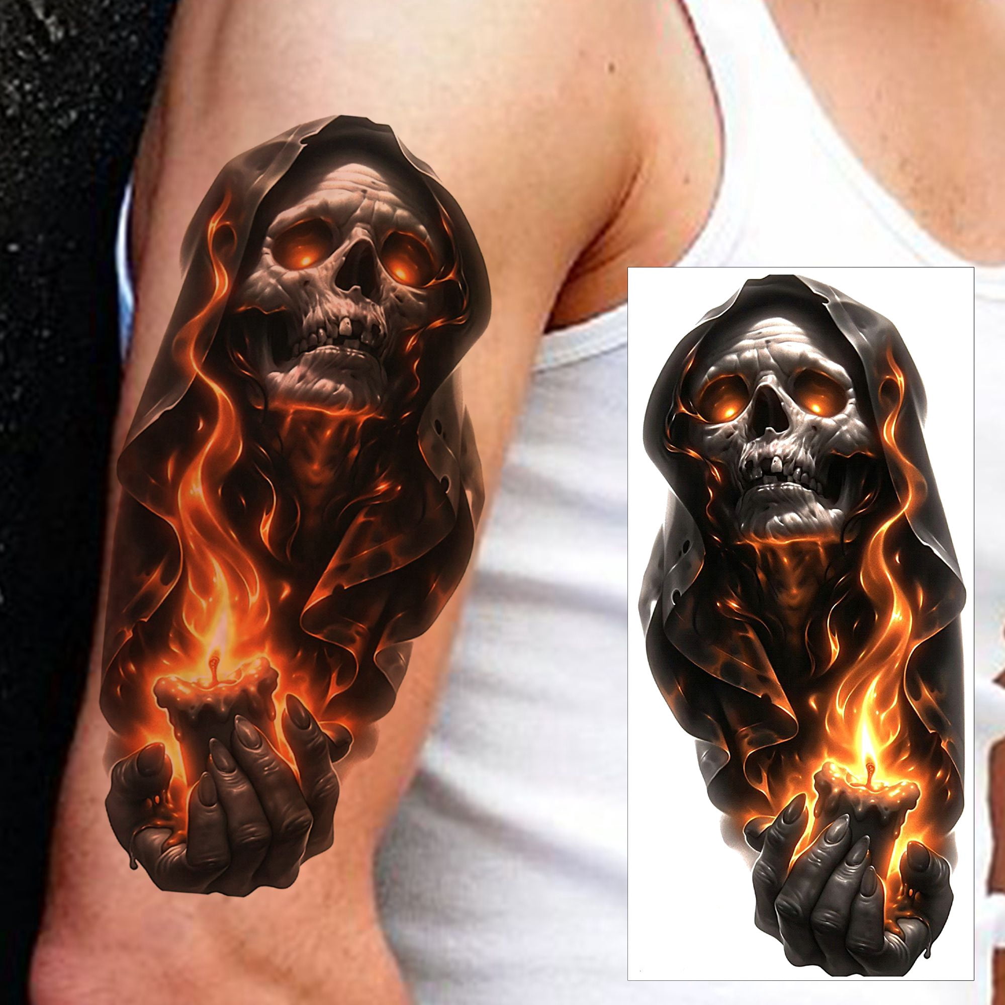1 Sheet Trendy Realistic Owl Tiger Skull Temporary For Men Women Adults ...
