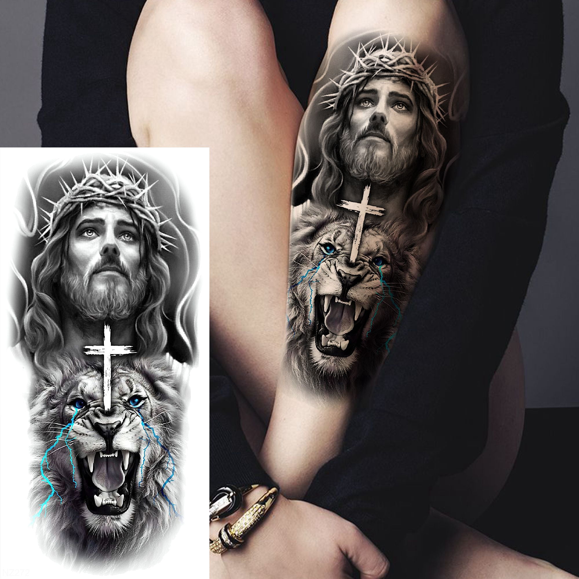 1 Sheet Waterproof Lion Jesus Temporary For Men Women Adults Long ...