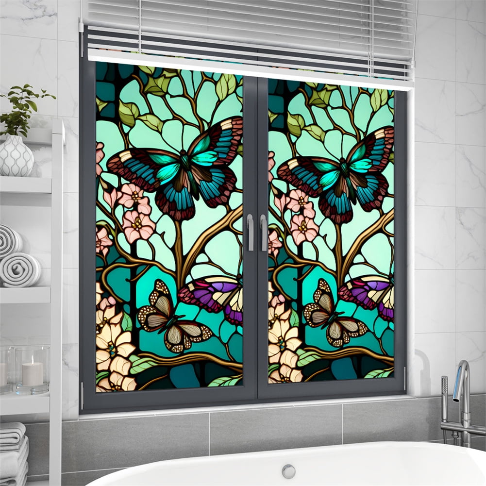 1 Sheet Window Privacy Film Floral, Removable Butterfly Window Stickers ...