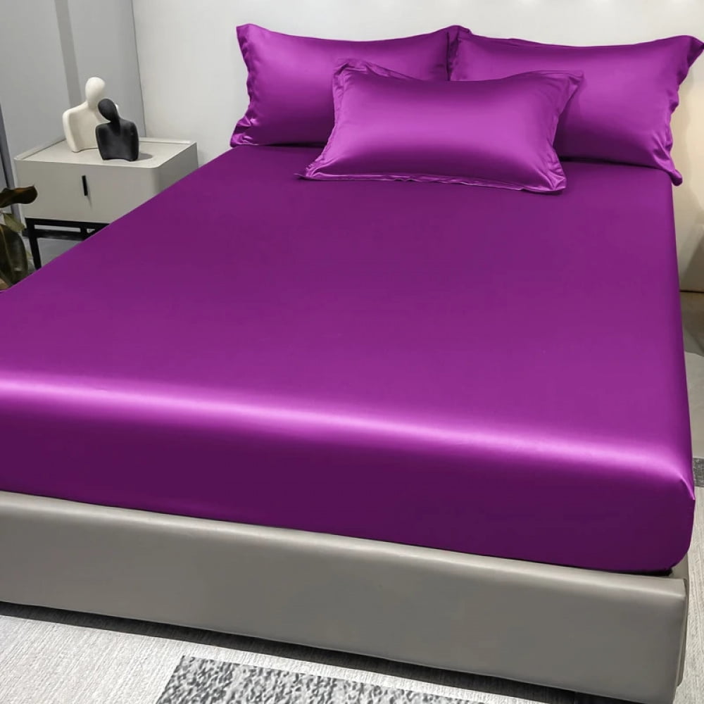 1 Simple Modern Satin Solid Color Fitted Sheet, Solid Color Ice Silk ...