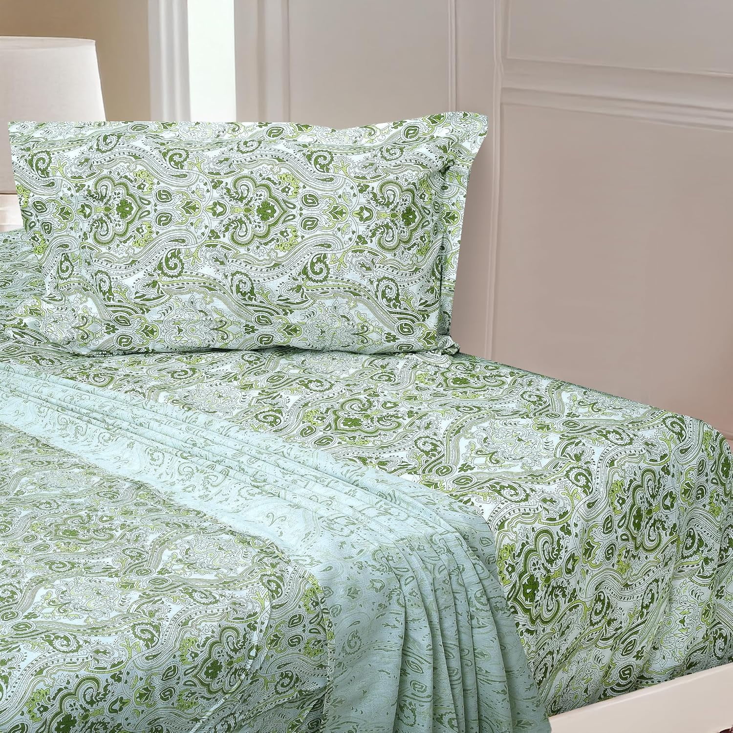 1 Single Bedsheet With One Pillow Covers - 60 X 90 Inches, Fern Green ...
