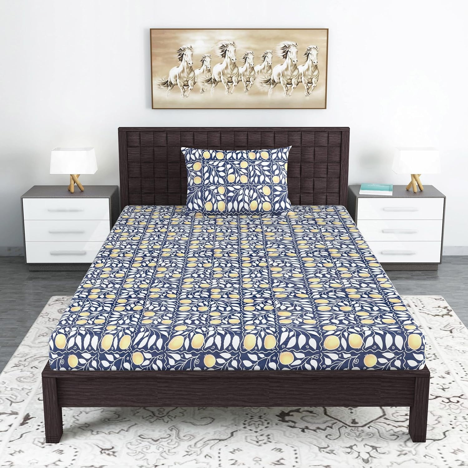 1 Single Bedsheet With 1 Pillow Cover - 57 X 87 Inches, Blue | Skin ...