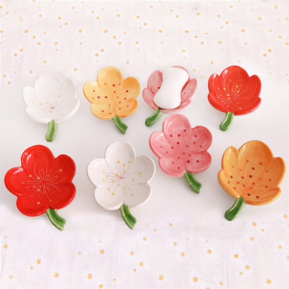 1×Soap Box Flower Ceramic Soap Box Creative Hotel Toilet High End Drain ...
