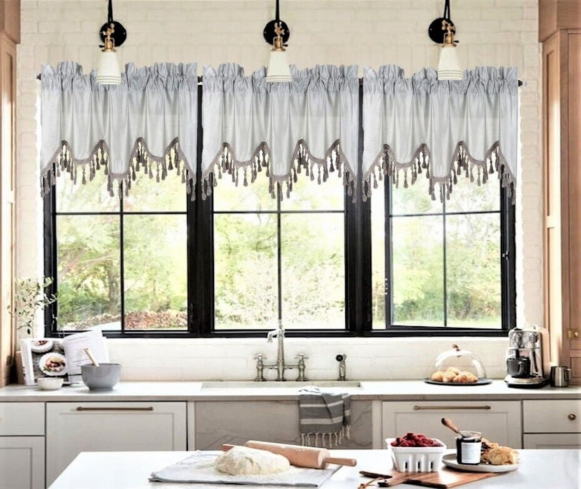 1 Solid Faux Silk Swag Waterfall Ascot Window Valance w/Tassels 55" x18 ...