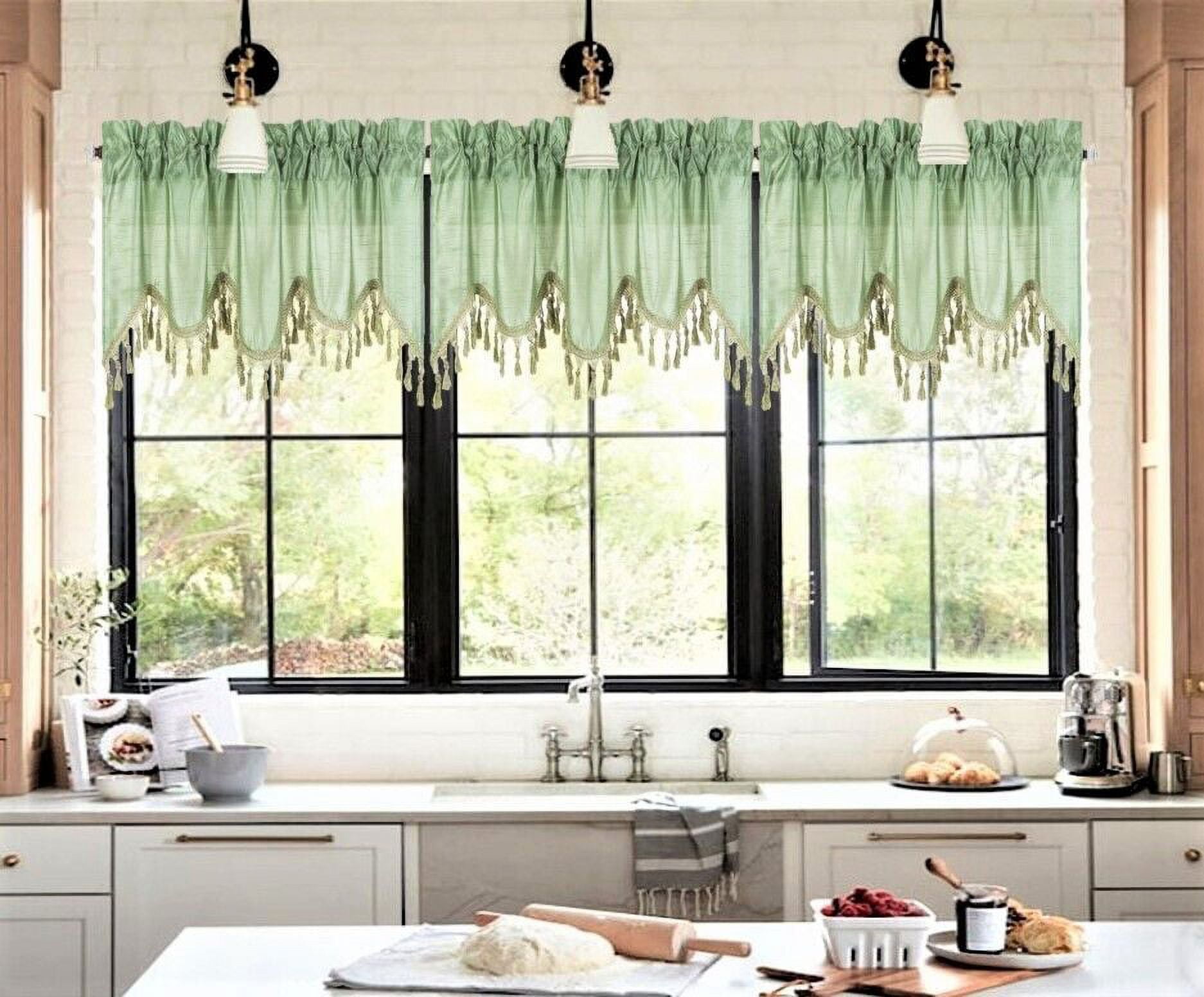 1 Solid Faux Silk Swag Waterfall Ascot Window Valance w/Tassels 55" x18 ...
