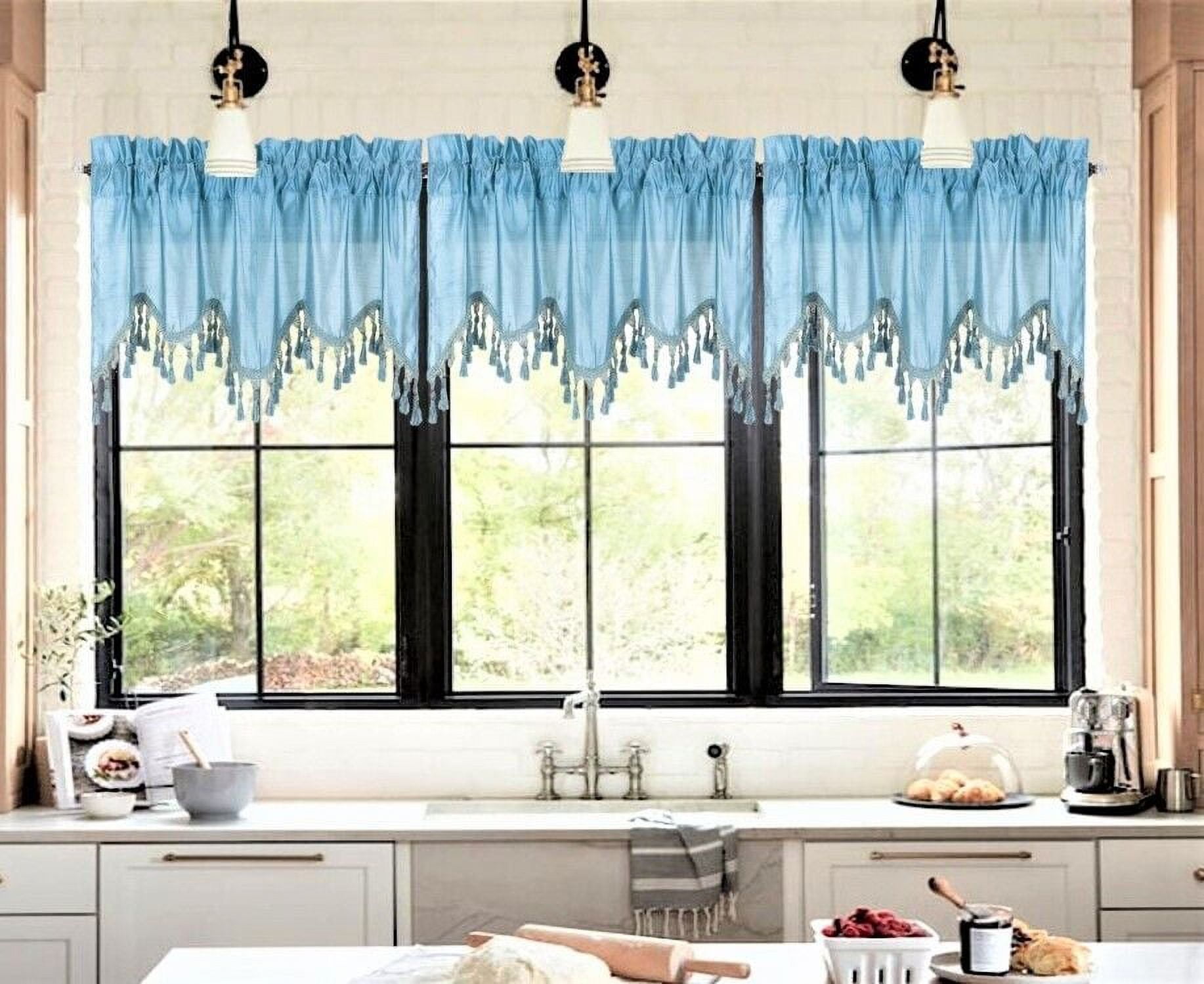 1 Solid Faux Silk Swag Waterfall Ascot Window Valance w/Tassels 55" x18 ...