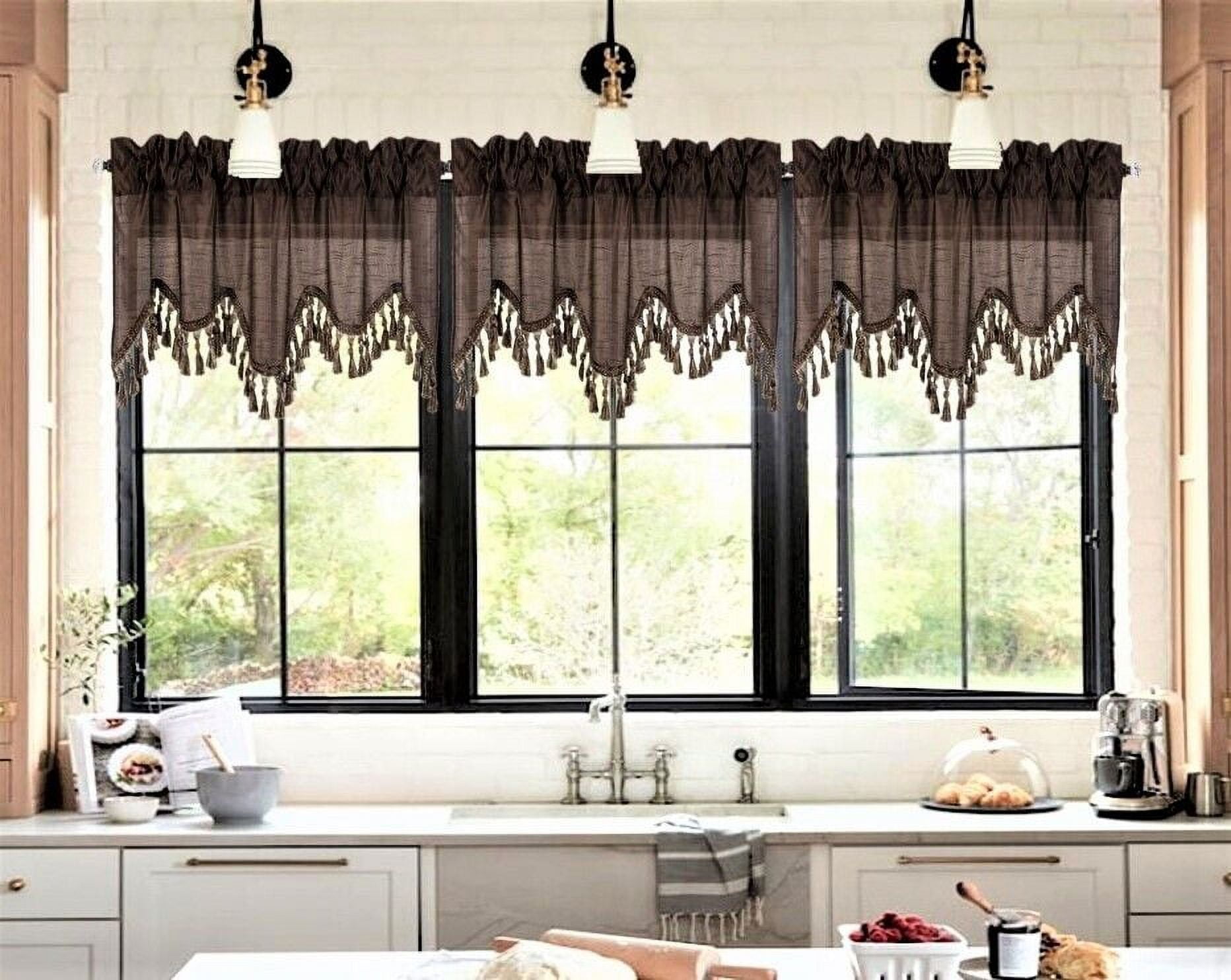 1 Solid Faux Silk Swag Waterfall Ascot Window Valance w/Tassels 55" x18 ...