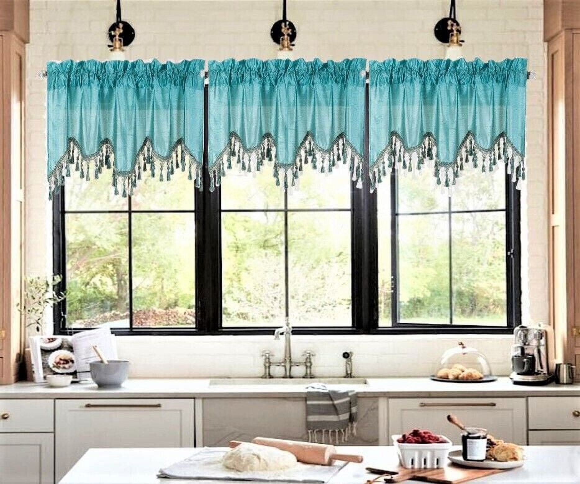 1 Solid Faux Silk Swag Waterfall Ascot Window Valance w/Tassels 55" x18 ...