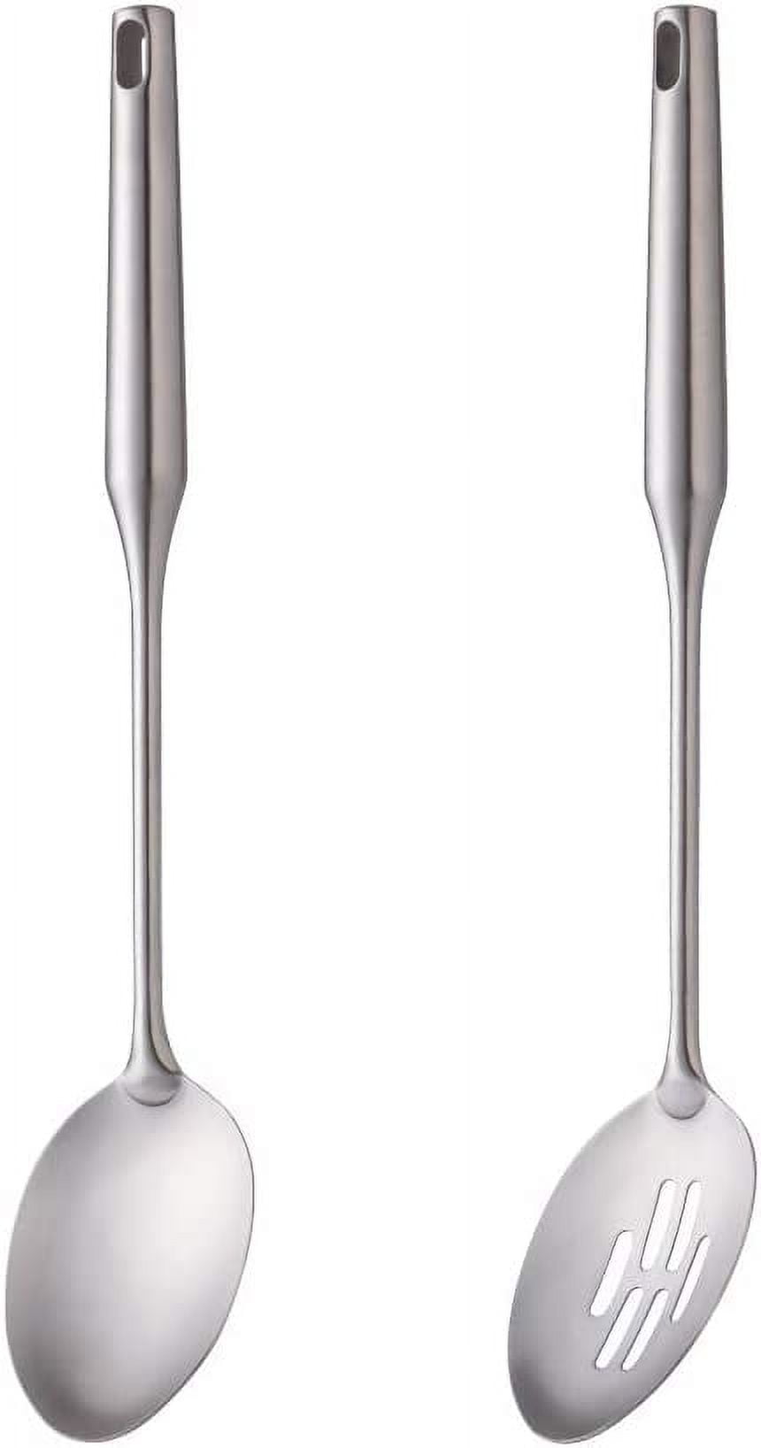 1 Solid Spoon 1 Slotted Spoon Stainless Steel, 2 Pcs Durable Cooking ...