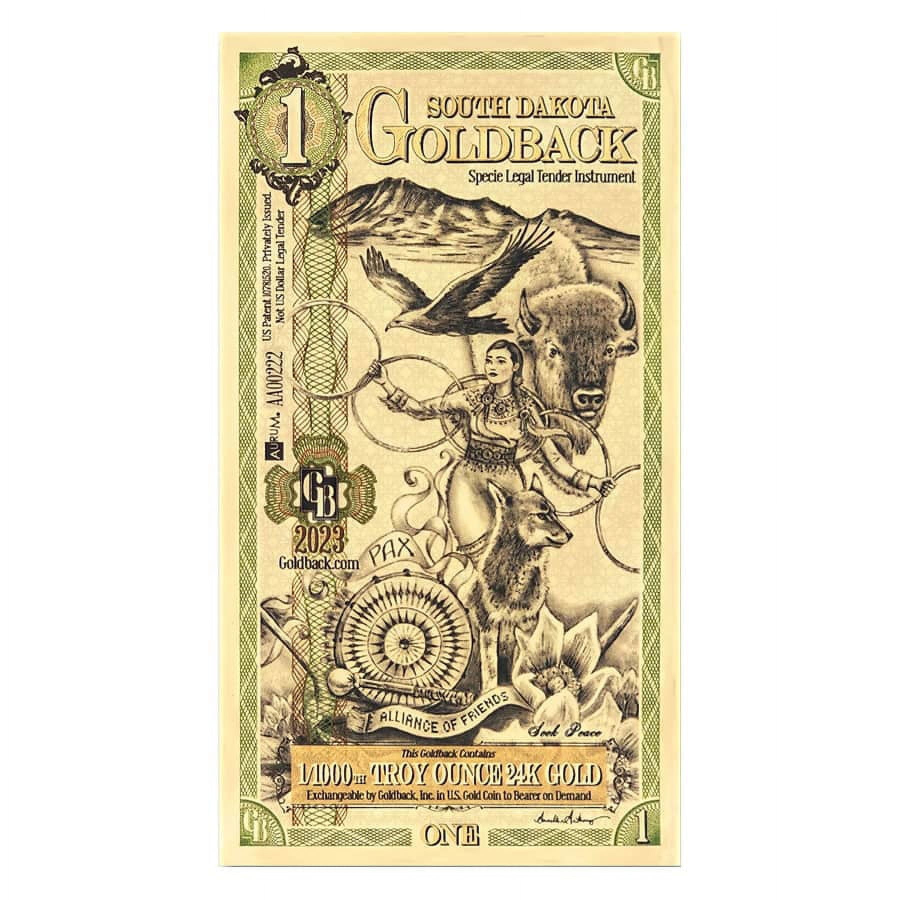 Goldback South Dakota 1/1000 oz 24K Gold Foil Aurum Note with Precious ...