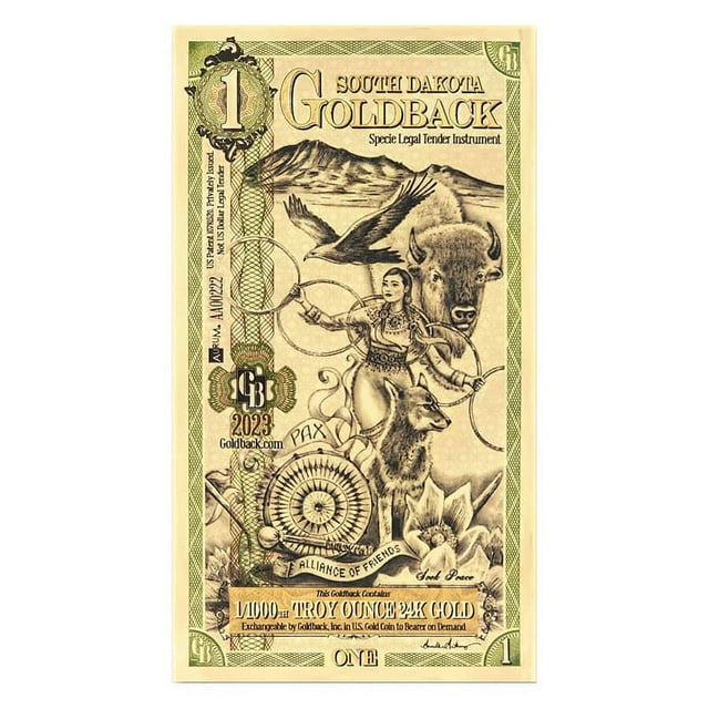 Goldback South Dakota 1/1000 oz 24K Gold Foil Aurum Note with Precious ...