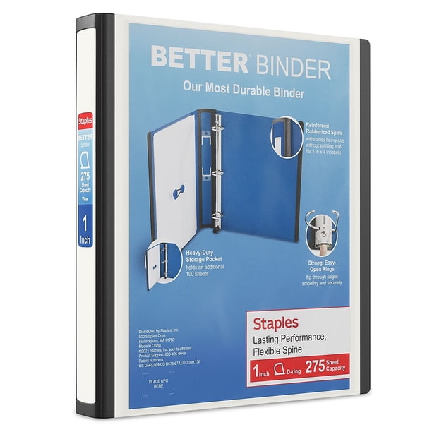 1" Staples Better View Binder with D-Rings White 648812 - Walmart ...