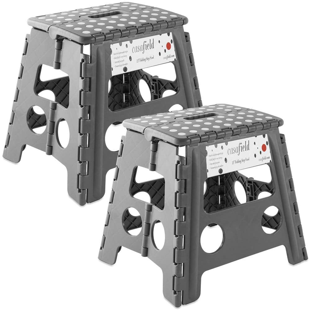 1-Step 13 in. Gray Plastic Step Stool, (2.10 ft. Reach Height) 300 lb ...
