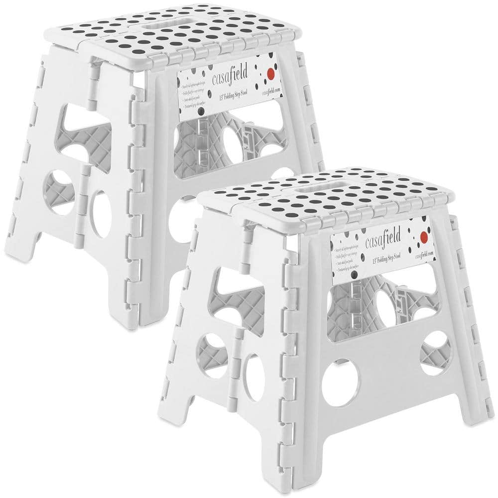 1-Step 13 in. White Plastic Step Stool, (2.10 ft. Reach Height) 300 lb ...
