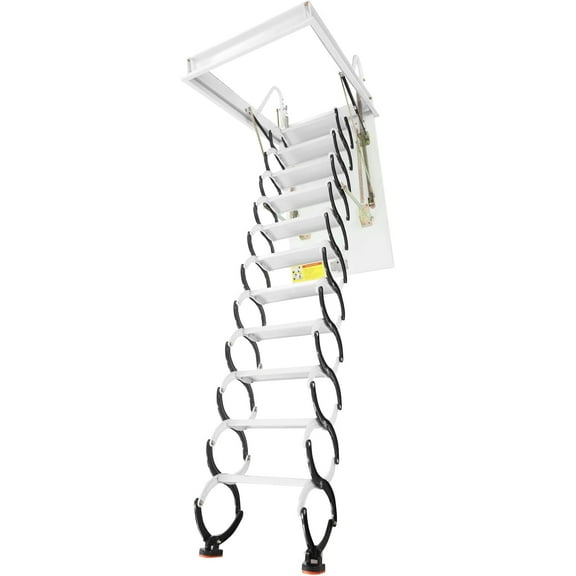 12-Step Black & White Pull Down Attic Loft Ladder 300kg Capacity Cold ...