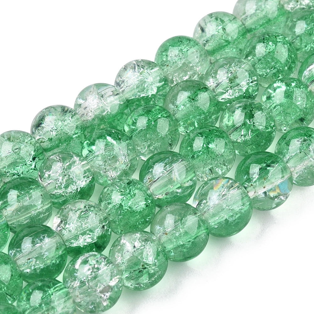 1 Strand Baking Painted Crackle Glass Beads Strands Round Dark Green ...