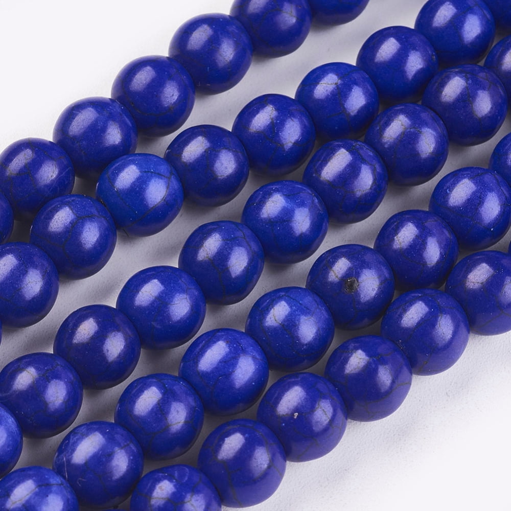 1 Strand Dyed Medium Blue Round Turquoise Beads Strands 6mm Hole: 1mm ...