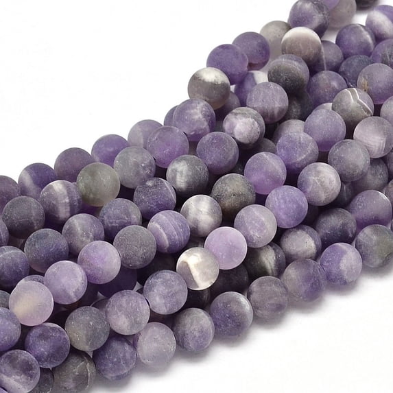 1 Strand Frosted Natural Amethyst Round Bead Strands 6mm Hole: 1mm ...