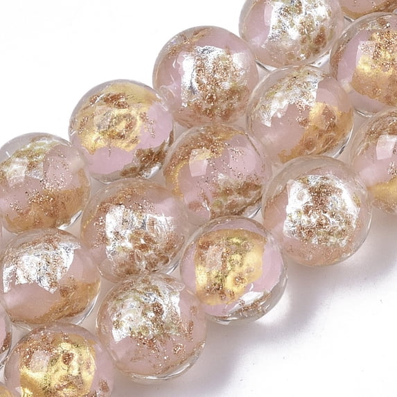 1 Strand Handmade Gold Sand Lampwork Bead Strands Half Silver Foil ...