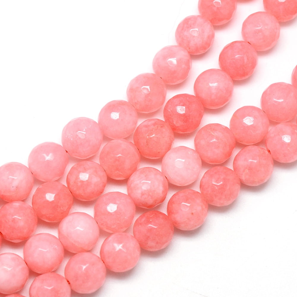 1 Strand Natural White Jade Bead Strands Dyed Faceted Round Light Coral ...
