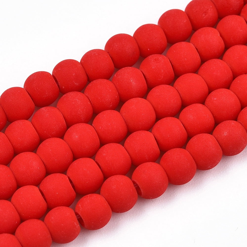 1 Strand Opaque Glass Beads Strands Frosted Round Red 4~4.5mm Hole: 0 ...