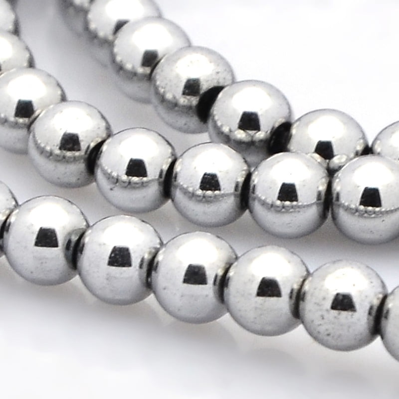 1 Strand Round Non-magnetic Hematite Beads Strands Platinum Plated 6mm ...