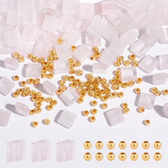 1 Strand Square Natural Rose Quartz Beads Strands with 100Pcs Golden ...