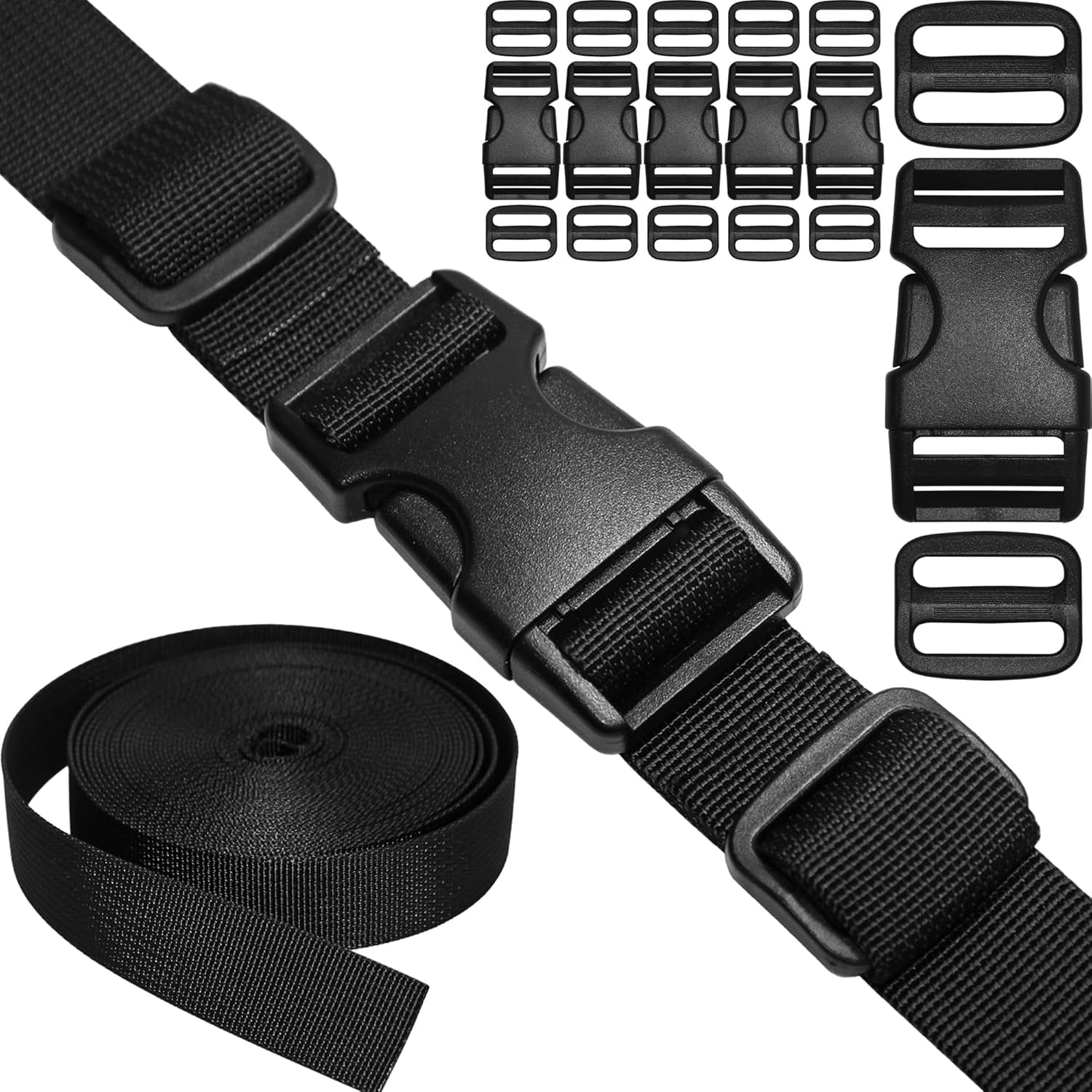 1" Straps and Buckles Set: 6 Yard Nylon Webbing 1 inch (25 mm) Wide, 6 ...
