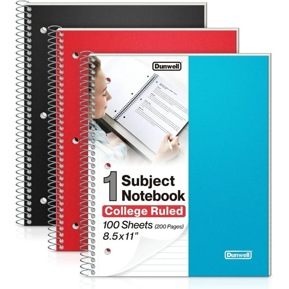 1 Subject College Ruled Notebooks, (3-Pack, Red, Blue, Black) Spiral ...