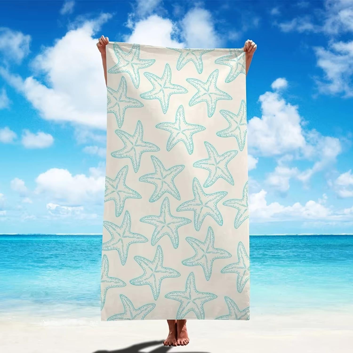 1 Super Soft Starfish Print Beach Towel - Sand-Proof, Modern Light Blue ...