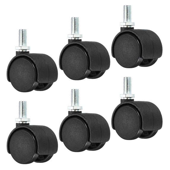 1" Swivel Casters Nylon 360 Degree Threaded Swivel Stem Wheels, Black 6 ...