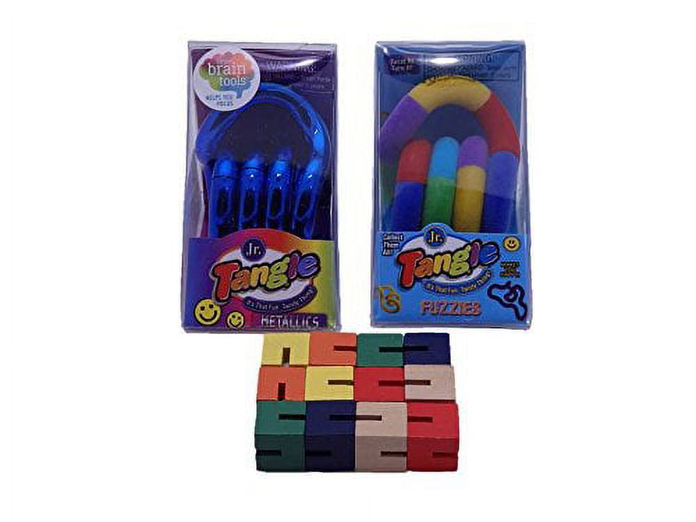1 Tangle Metallic Jr. 1 Tangle Jr. Fuzzy and 1 Wooden Puzzle Fidget Toy ...