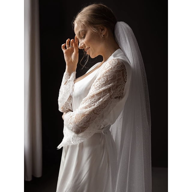 1 Tier Bride Wedding Veil White Long Cathedral Bridal Tulle Veils with ...