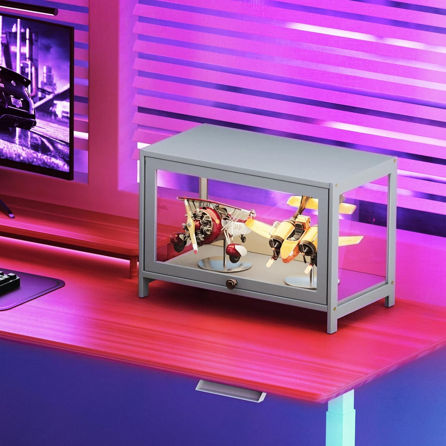 1-Tier Clear Display Cabinet with Flip Acrylic Doors, Collectibles Toy ...