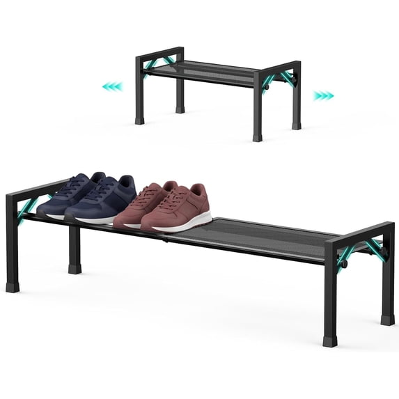 1-Tier Expandable Shoe Rack Organizer with Wire Mesh Shelf - Black ...