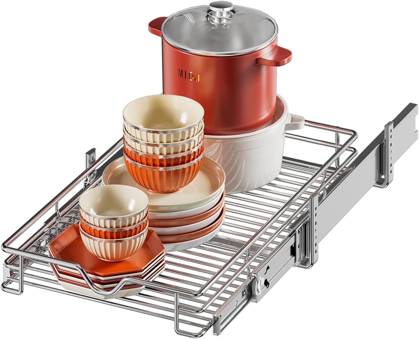 1 Tier Pull Out Cabinet Organizer (14" W x 18" D) Heavy-Duty Metal ...