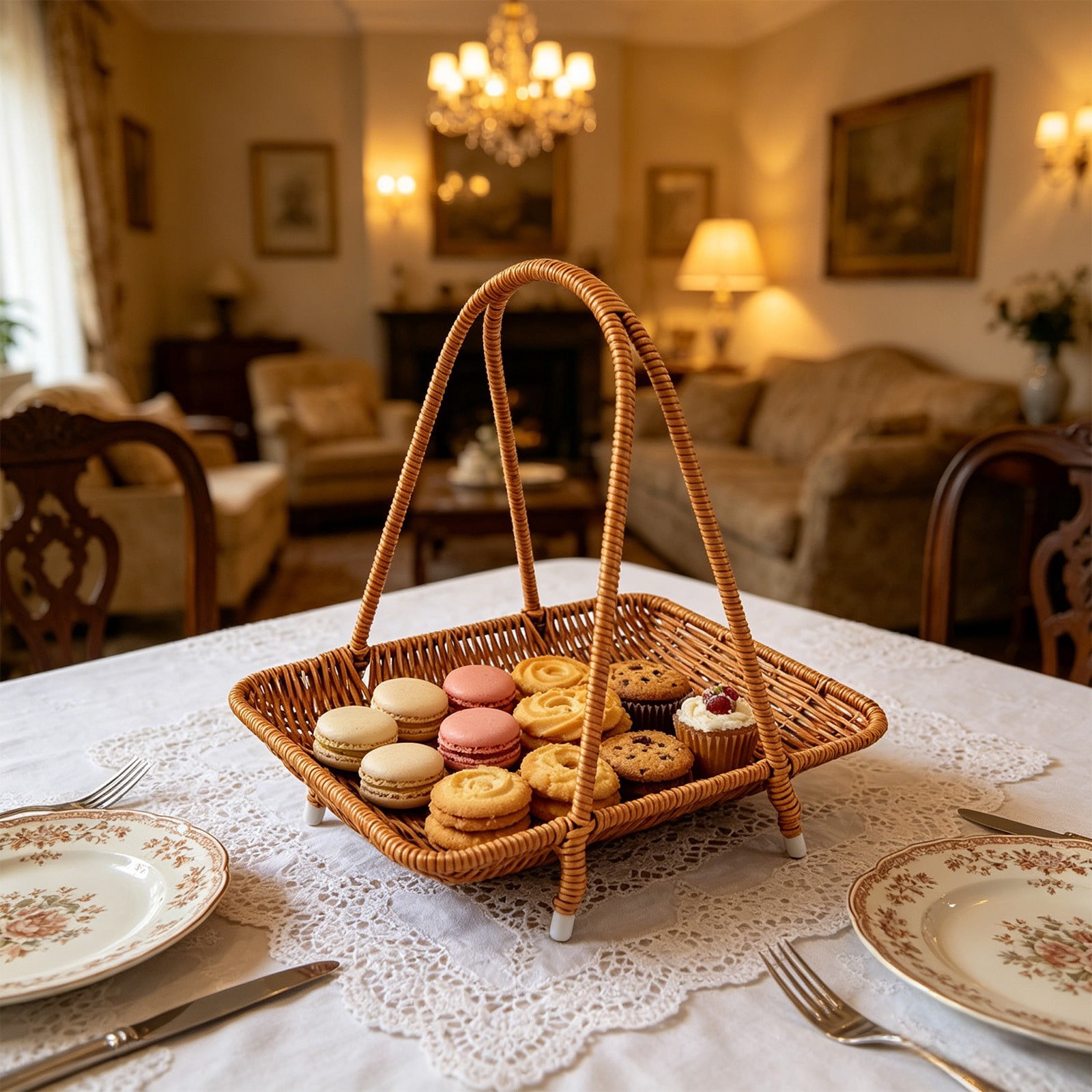 1-Tier Rattan Serving Basket Square, 24X19X26Cm Wicker Snack Display ...