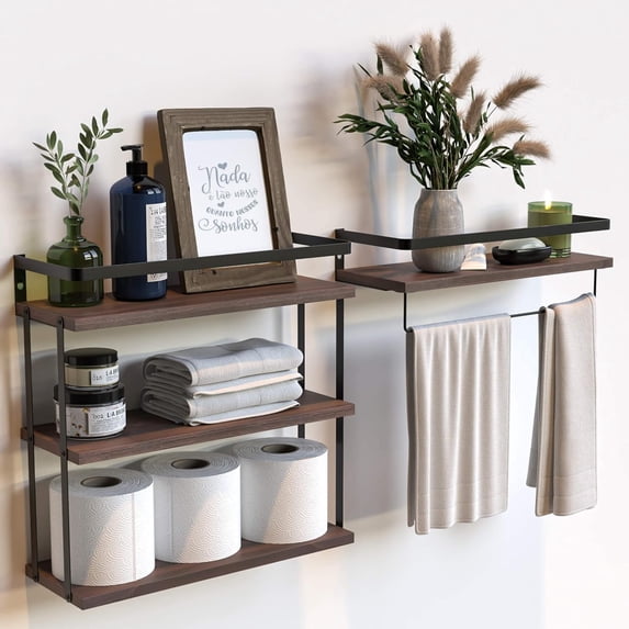 1 Tier Wall Mounted Floating Shelves Set of 2, Rustic Wall Shelf with ...