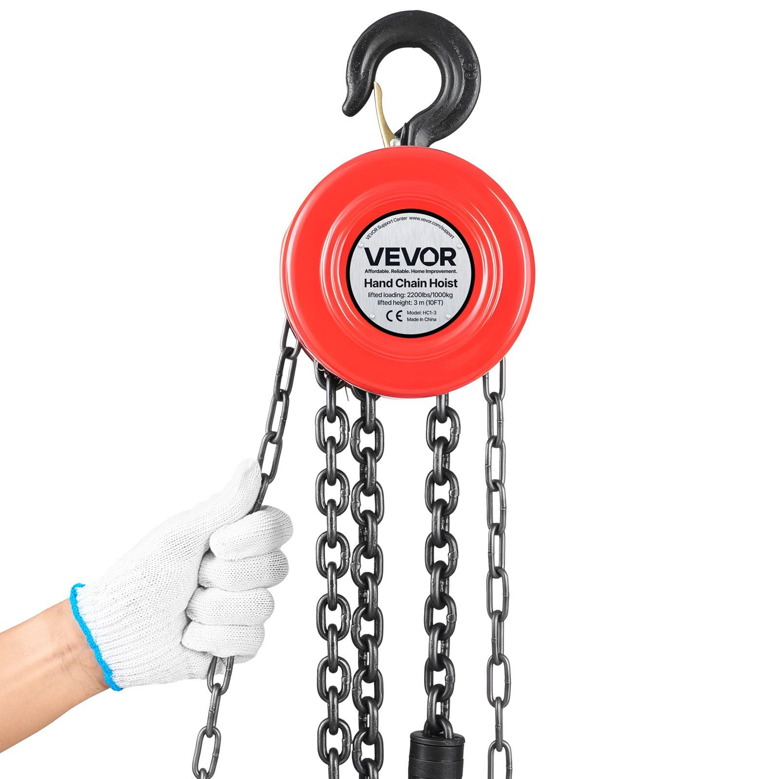 1 Ton (2200 lbs) Heavy Duty Hand Chain Hoist with Upgraded G70 ...