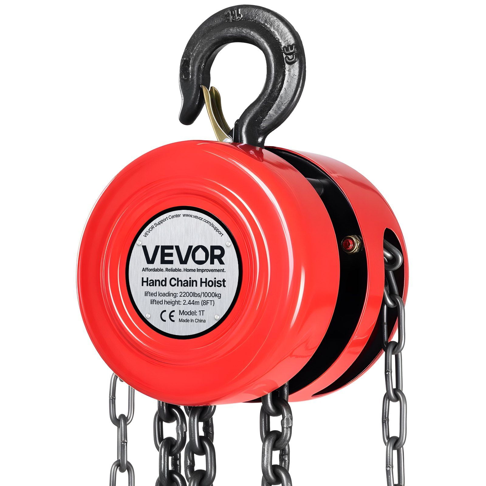 1-Ton Capacity Manual Chain Block with Galvanized Chain, 8 Foot Lifting ...