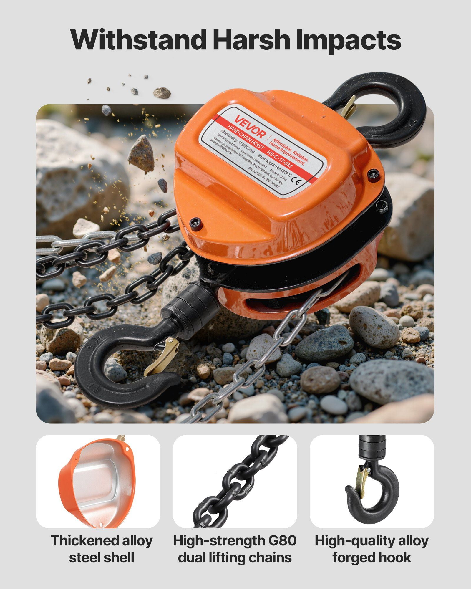 1 Ton Hand Chain Hoist,2200 lbs Lifting Capacity, Manual Chain Block ...