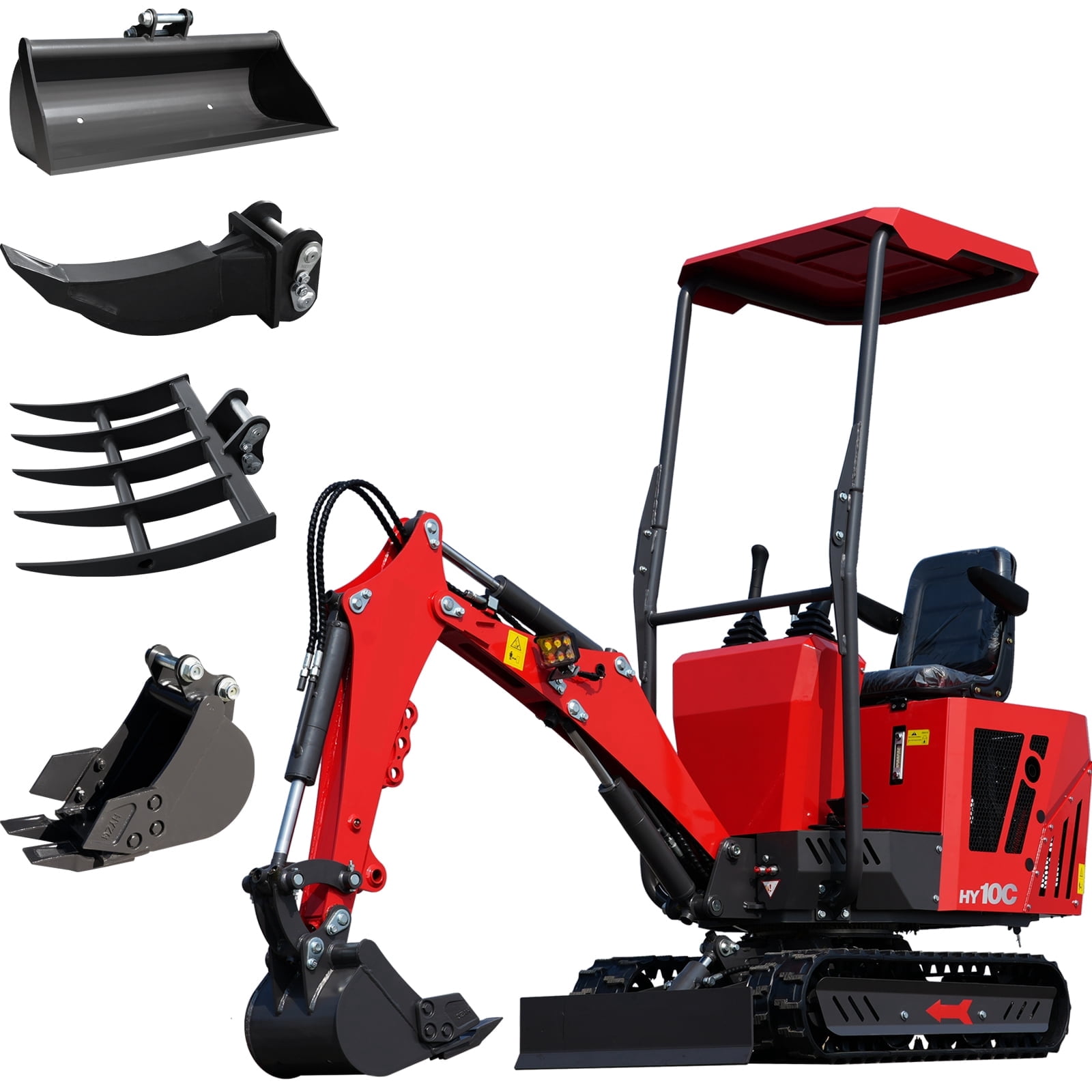 1 Ton Mini Excavator with 800mm/31.5in Toothless Bucket, Rake, Ripper ...