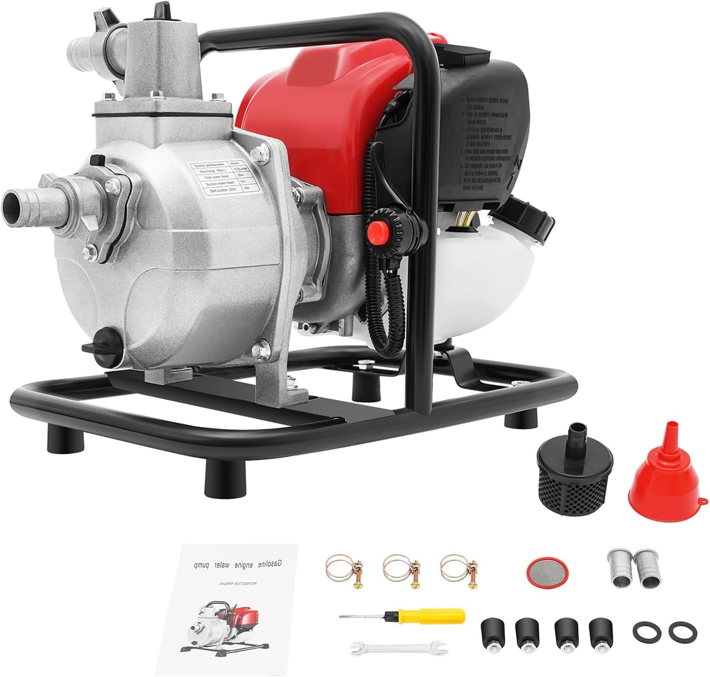 1" Trash Pump, 4 Stroke Gas Powered Water Pump with Filter and Funnel ...
