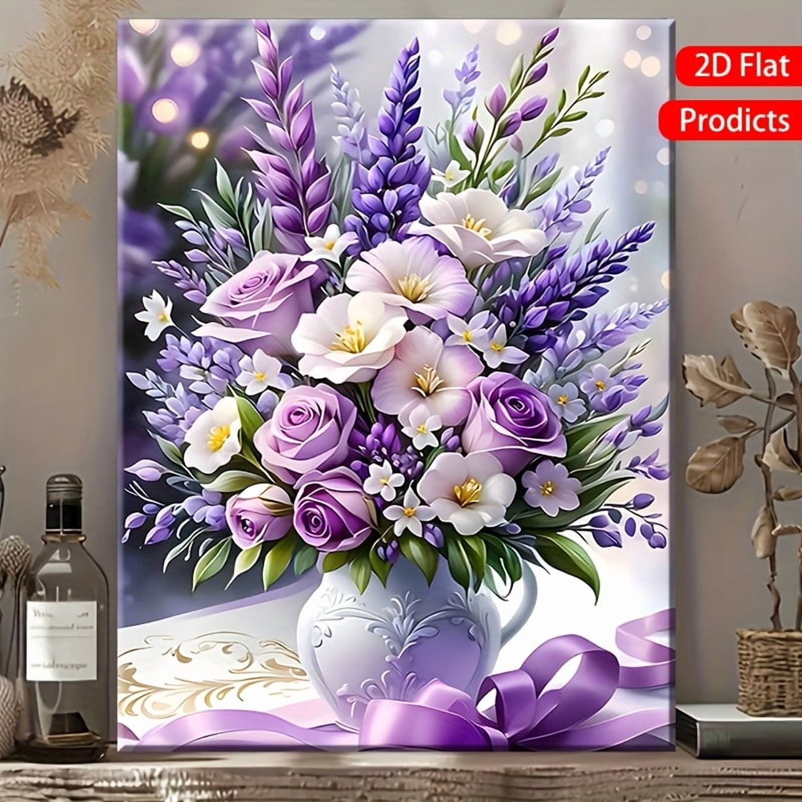 1 Unique Style Solid Wood Frame Canvas Painting Purple Flowers ...